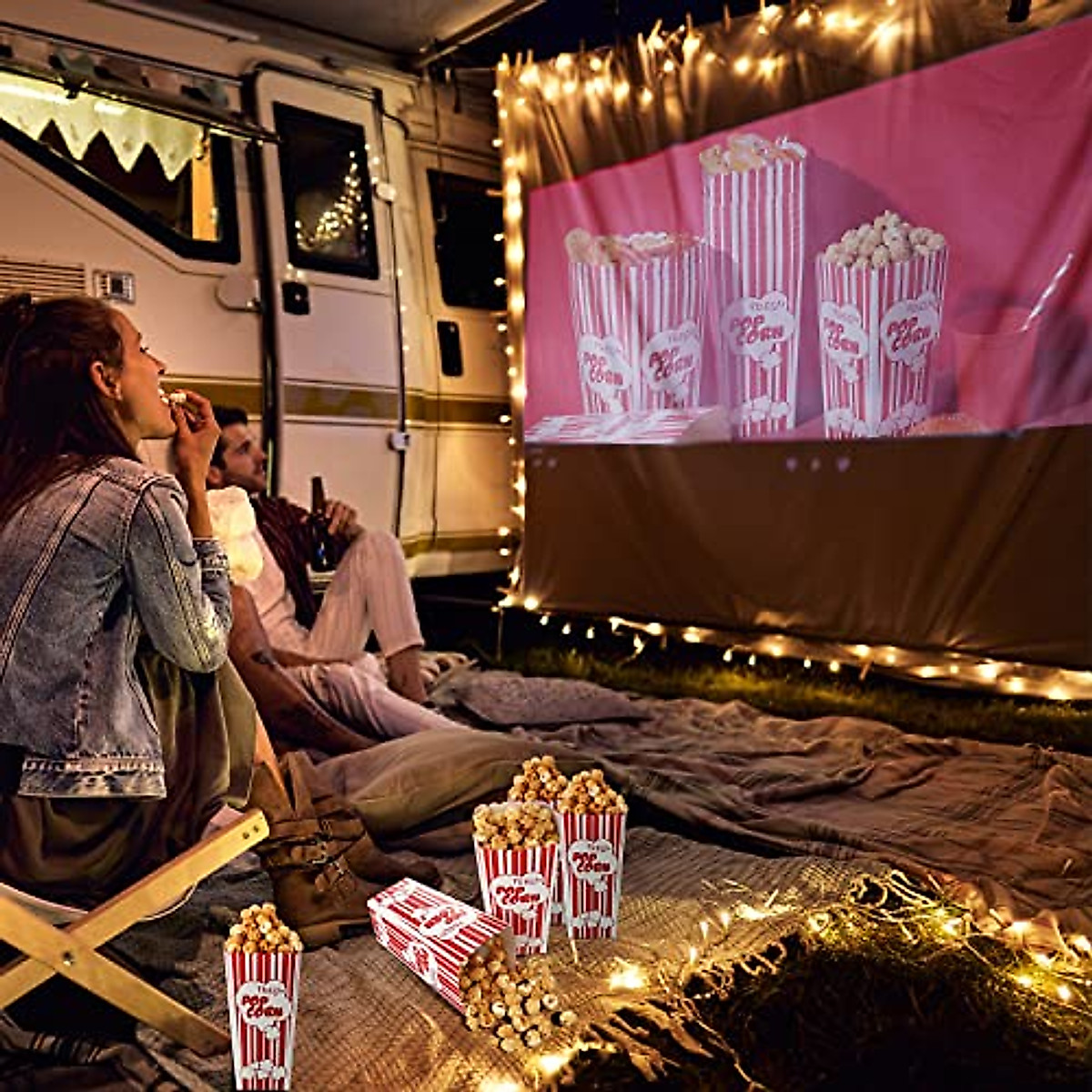 Fuutreo 120 Pack Movie Night Popcorn Box Paper Popcorn Bucket Bowl Bulk 46 oz Red and White Popcorn Bag Snack Container Holder 7.87" for Popcorn Machine Theater Carnival Circus Party Decor Supplies