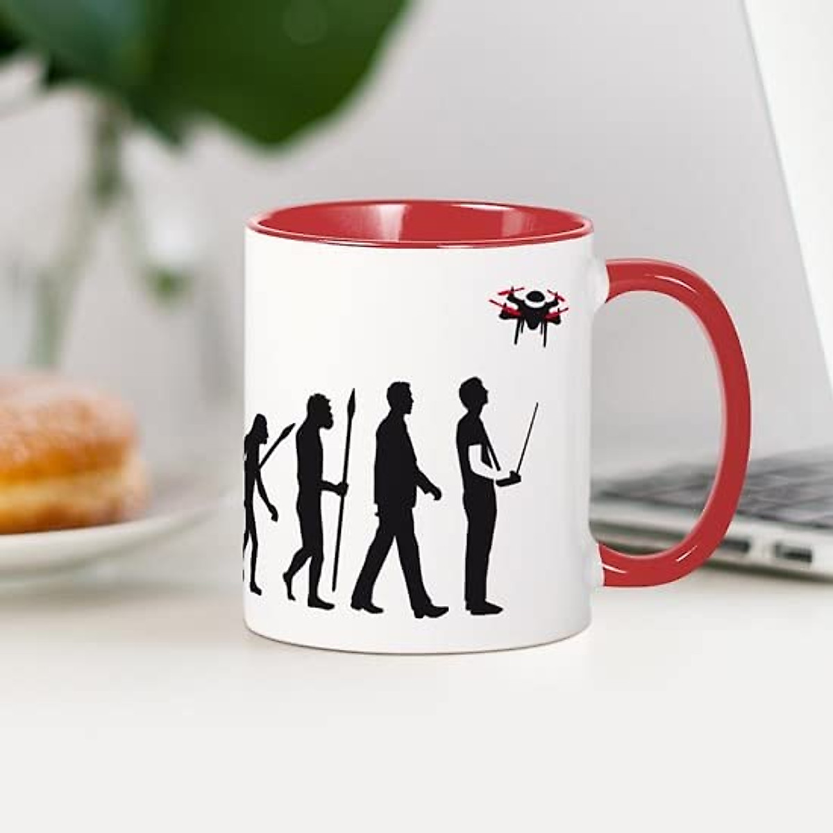 CafePress Evolution Of Man Controlling Drone Model Mugs Ceramic Coffee Mug, Tea Cup 11 oz