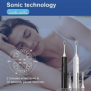 Electric Toothbrush with Pressure Sensor for Enamel, Sonic Toothbrush for Adults, Rechargeable Power Toothbrushes with 2 Brush Heads, 4 Modes, Smart Timer, 42,000 VPM, One Charge for 100 Days