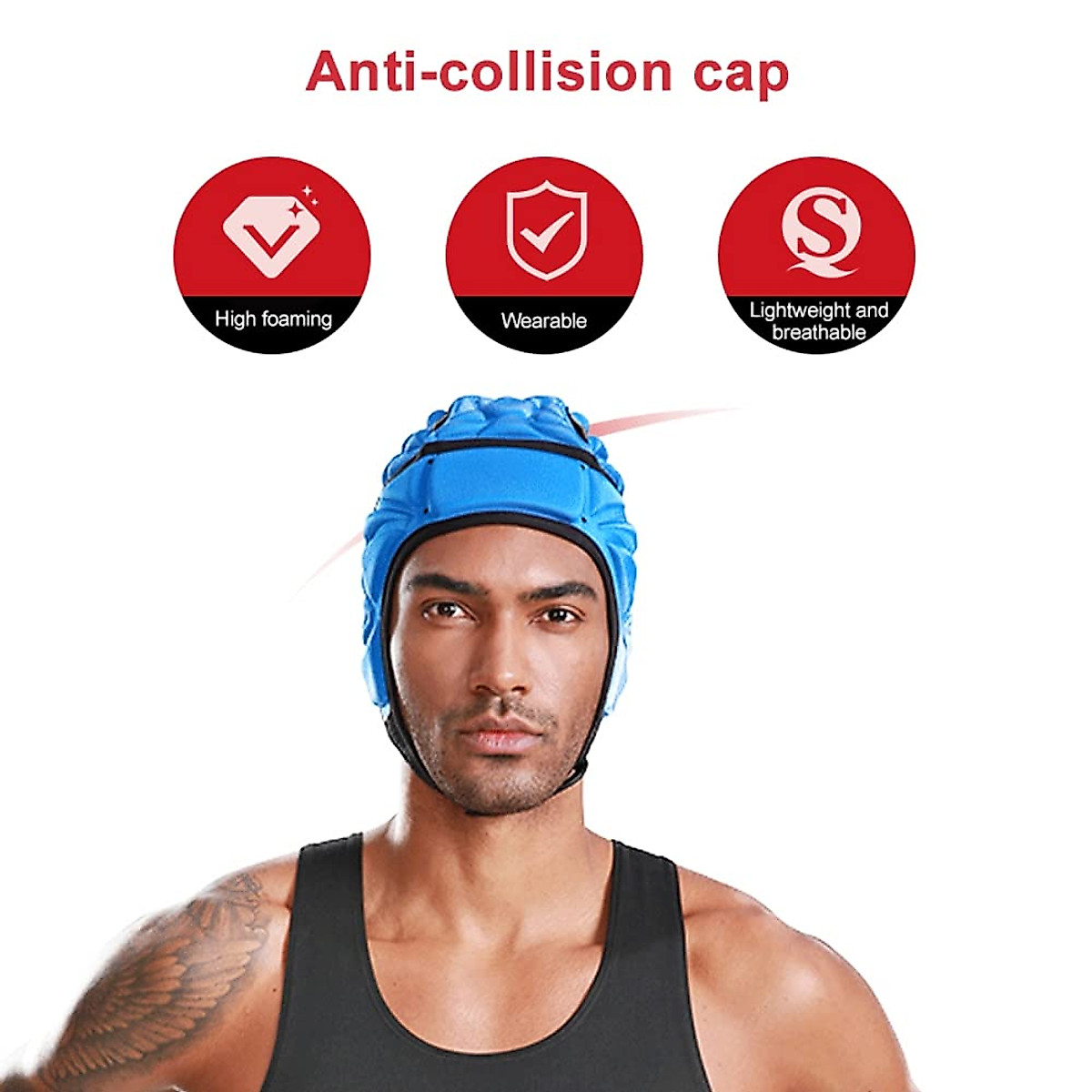 Ochine Soft Helmet Rugby Headgear Football Headguards Soft Padded Headgear Soft Shell Head Protector Goalkeeper Adjustable Soccer Goalie Helmet Support Rugby Flag Football Helmet Youth Adults