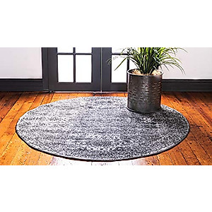 Rugs.com Dover Collection Rug – 5 Ft Round Dark Gray Low-Pile Rug Perfect for Kitchens, Dining Rooms