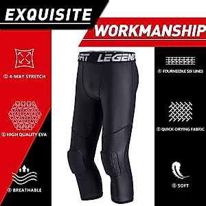 Legendfit Adults' Compression Pants with Knee Pads Basketball 3/4 Capri Men Women Padded Tights Leggings Protector White