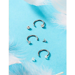 Ftovosyo 24Pcs 16G Surgical Steel Nose Septum Rings Piercing Jewelry Horseshoe Cartilage Helix Daith Earring Hoop Eyebrow Lip Hoop for Women Men 8mm 5/16 Inch Silver Black