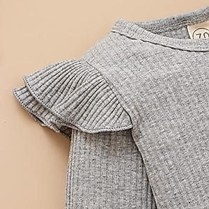 Twopumpkin Baby Girl Boy Coming Home Knotted Gown Unisex Newborn Infant Sleep Onesie Outfit Cute Baby Winter Pajamas (E Ruffle Ribbed Gray, 0-3 Months)