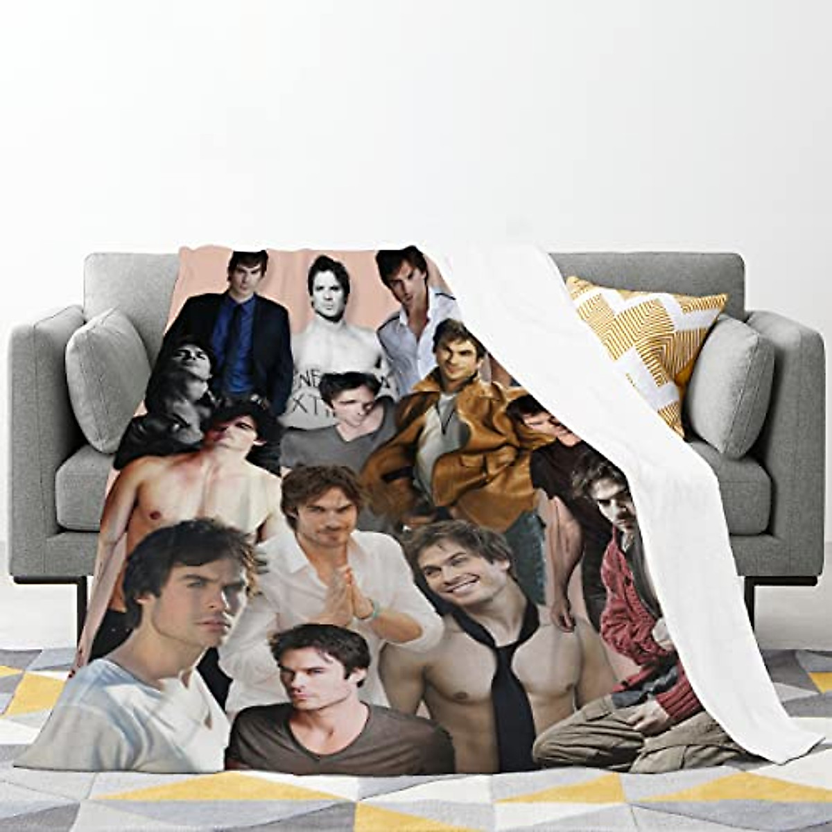 Soft Collage Blanket Ian Joseph Somerhalder Anti-Pilling Flannel Throw Blanket for Men/Women 50"×40", Home Decor
