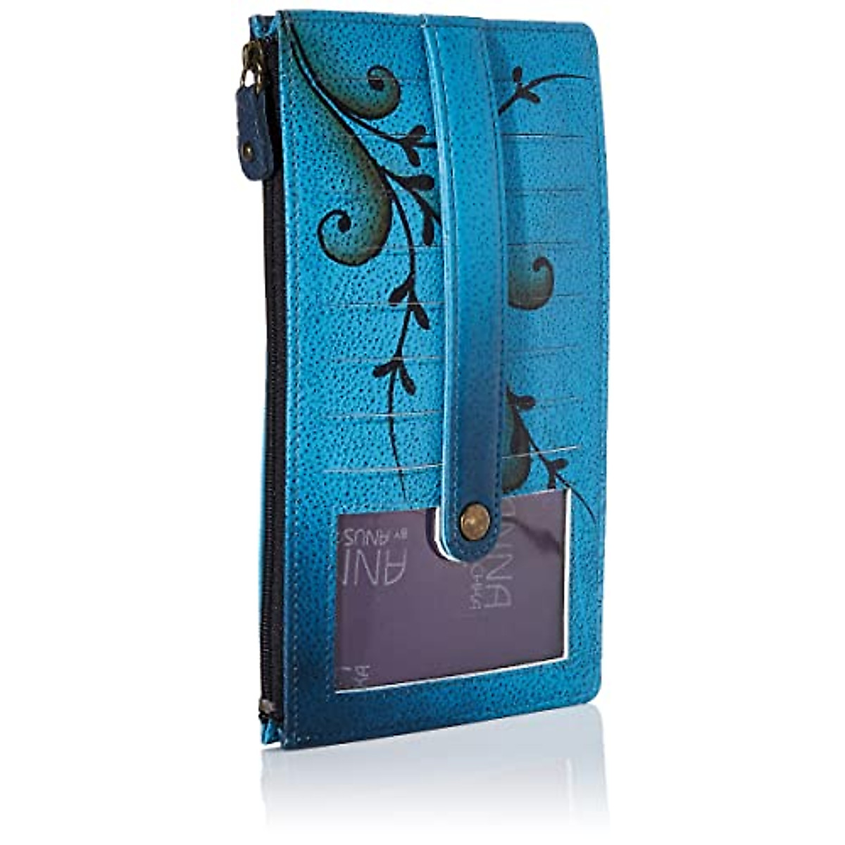 Anna by Anuschka Women's Hand Painted Genuine Leather Organizer Wallet - Denim Paisley Floral