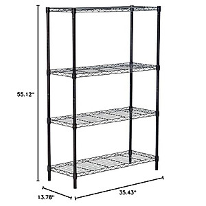 Guangshuohui 4-Tier Standing Shelving Plastic Coated Iron Units, Storage Shelf Display Rack for Laundry Bathroom Kitchen,35.43 x 13.78 x 55.12'' (4-Tier, Black)