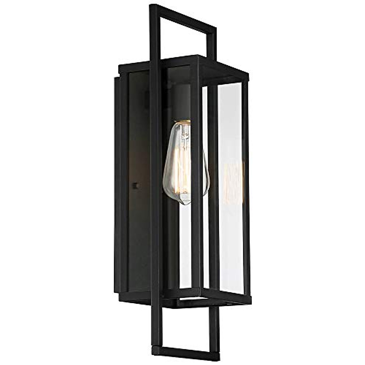 Possini Euro Design Jericho Modern Industrial Outdoor Wall Light Fixture Textured Black Metal 19" Clear Glass Panel for Exterior House Porch Patio Outside Deck Garage Yard Front Door Garden Home