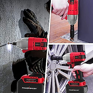 PowerSmart Brushless Cordless Impact Wrench 1/2 In. with Friction Ring, 4.0Ah 20V Battery and Fast Charger, Power Bits/Nut Drivers/Sockets Set Included
