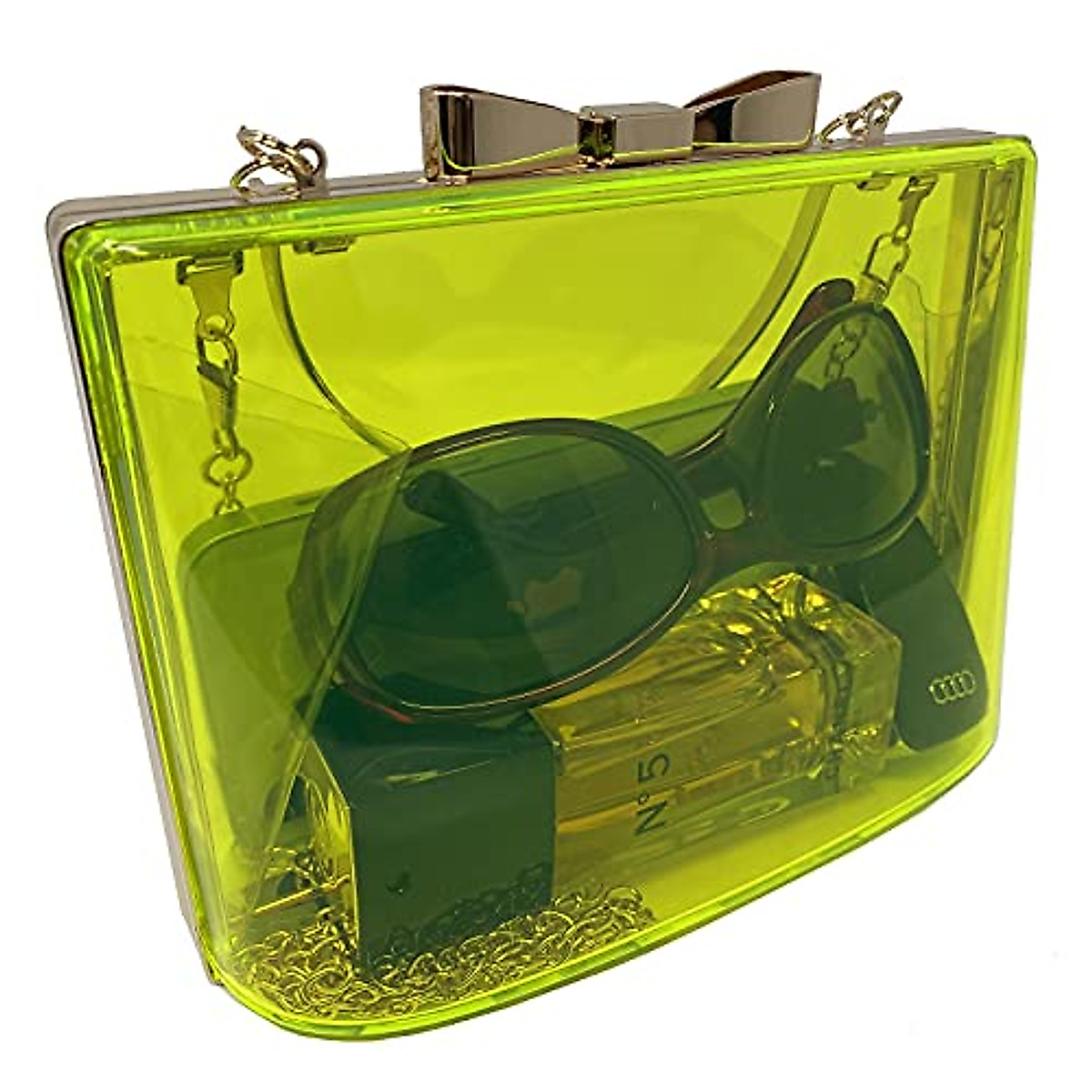 Cirilla Women Acrylic Transparent Evening Bag Clutch Purse with Bow-style lock for Wedding Cocktail Party Banquet (black)