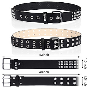2 Pcs Rivet Studded Punk Belt Double Grommet Belt Gothic Belt for Women Men Gift (Black,No Chain)