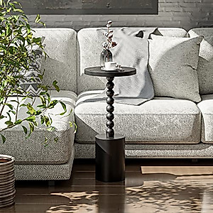 COZAYH Wood Pedestal End Table, Modern Drink Table with Base, Round Martini Table for Small Space Living Room, Bedroom, Black (PH03065-2)