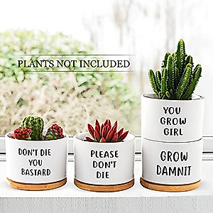 GEMWAVE Small Succulent Pots, Ceramic Pot Planters Cute Office Kitchen Home Decor Gift for Coworkers Handmade Small Plant Pot for Indoor Set of 4 Cool Women Gifts for Plant Lovers