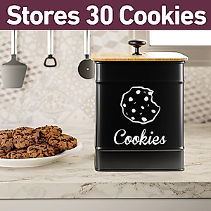Cookie Jar with Airtight Bamboo Lid - 6"W x 6"D x 8"H Black Iron Cookie Tin - Large Cookie Jars with Lids Airtight - Farmhouse Cookie Jars for Kitchen Counter Decorative - Cute Cookie Jar Airtight Lid