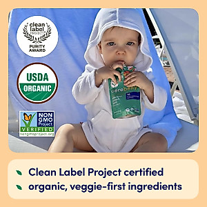 Cerebelly Organic Baby Food Pouches – 6+ Months | Clean Label Project Certified | 16 Nutrients, No Added Sugar, Non-GMO | Toddler Pouches | 4 Ounce BPA-Free Pouches | Veggies & Bone Broth Variety Pack