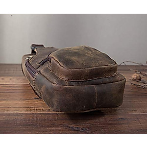 Le'aokuu Men Fashion Casual Tea Designer Travel Hiking Crossbody Chest Sling Bag Rig One Shoulder Strap Bag Men Leather Backpack 8015 (Brown)
