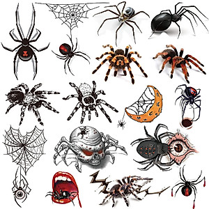Ooopsiun 3D Halloween Spider Tattoos for Kids - 12 Sheets Spider Web Halloween Tattoos for Women Men Kids Boys Halloween Cosplay Accessories