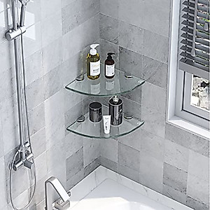 SHUAIAIW Bathroom Corner Organizer Shelves Shower Caddy Shelf Wall Mount Set of 2 Tempered Glass Shelf Shower Holder for Shampoo and Soap Organizer Adhesive Corner Shelf No Drilling