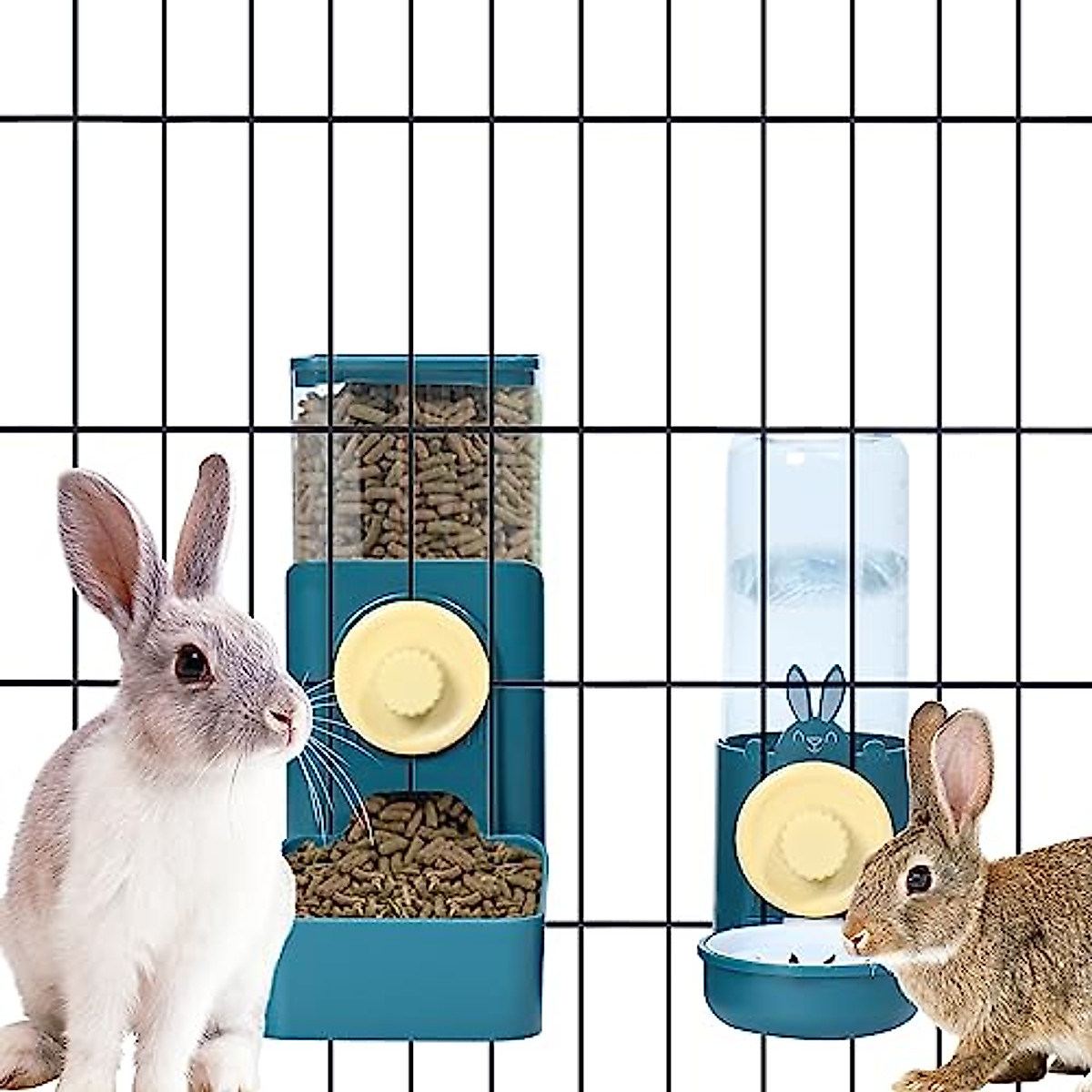 PStarDMoon Bunny Automatic Food Feeder& Water Dispenser & Rabbit Hay Feeder Bag, Gravity Auto Feeder Water Set for Small Dog Cat Small Animals Rabbit Chinchilla Guinea Pig Hedgehog Ferret (Blue)