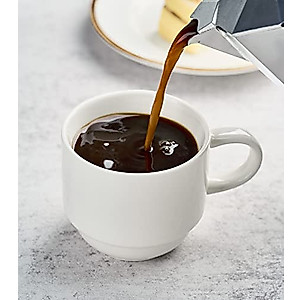 YHOSSEUN Porcelain Coffee Mug Set With Metal Stand, Ceramic Cups with Espresso Spoons, 11 Ounce Mug Set Perfect For Americano, Chocolate Drinks, Milk, Tea, Set of 4, White