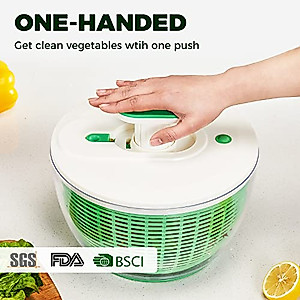KucheCraft Salad Spinner Large 6.3 Qt, Manual Lettuce Spinner for Vegetable Prepping, One-Handed Pump Fruit Spinner Dryer with Bowl and Colander, Dishwasher Safe Veggie Fruit Washer Spinner-Green