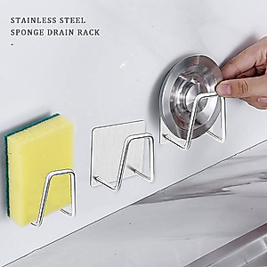Prudiut 2 PCS Adhesive Sponge Holder for Kitchen Sink, Stainless Steel Sponge Holder Sink Caddy Waterproof Kitchen Sink Sponge Holder Quick Drying Sponge Holder for Kitchen Accessories