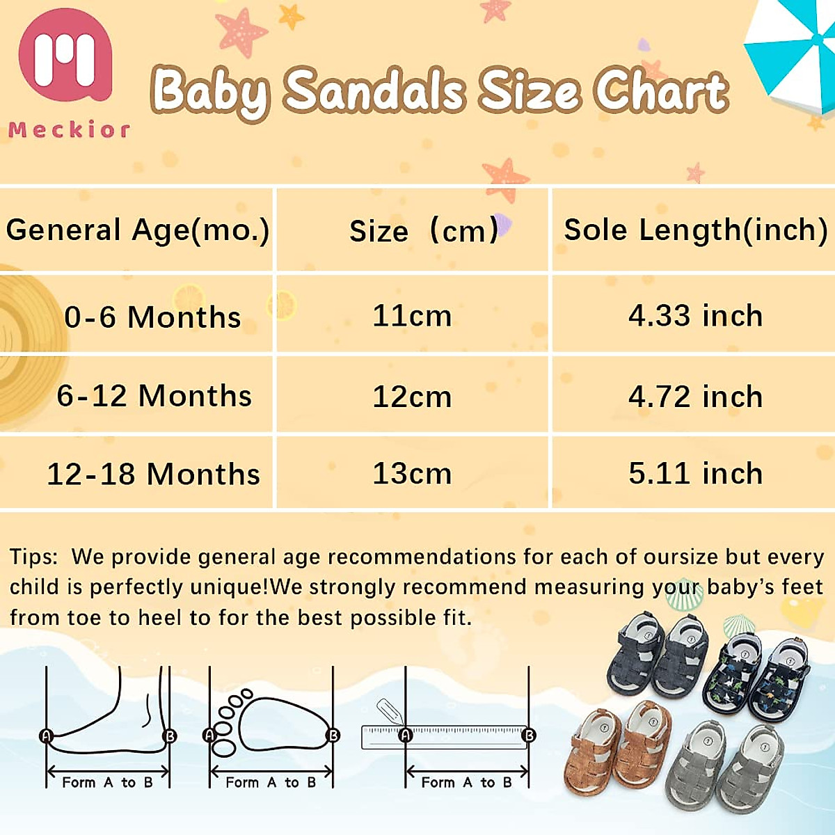 Meckior Baby Infant Boy Girl Sandals Newborn Non-Slip Soft Rubber Sole Sandals for Baby Boys Open-Toe Outdoor Casual Summer First Walkers Shoes