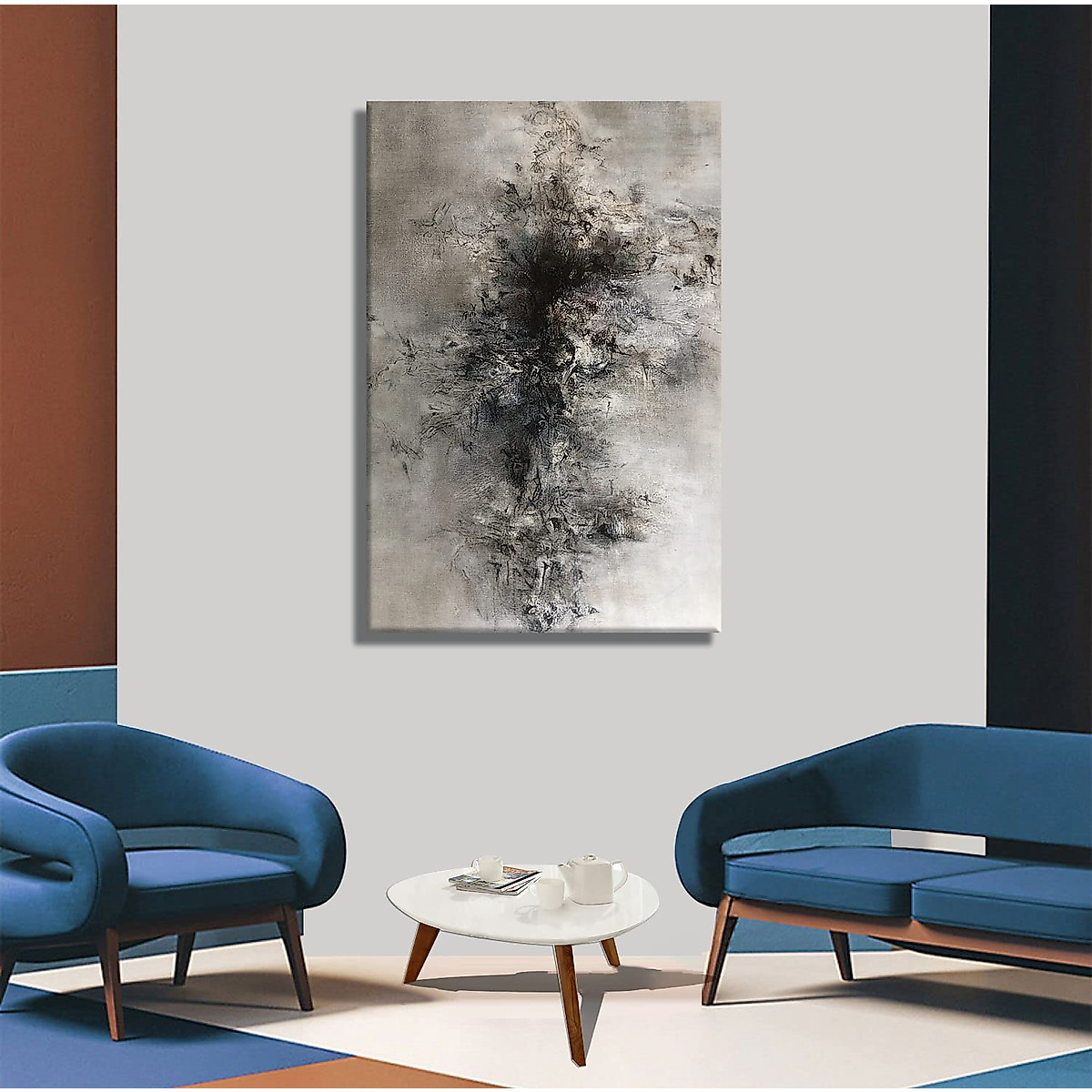 Wewejia Modern Grey Texture Abstract Canvas Painting Wall Art for Living Room and Office Decor-Modern Master Abstract Oil Painting Picture Reproduction Printing Artwork Ready to Hang