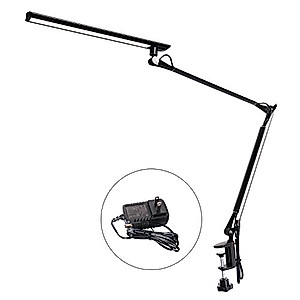 Amzrozky Drafting Table Lamp,Metal Architect LED Desk Lamp, Swing Arm Task Lamp with Clamp,Eye-Care Dimmable Office Light with 5 Color 5 Brightness,Touch Control,Memory Function,Black