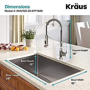 KRAUS 30-inch 16 Gauge Standart PRO Kitchen Sink Combo Set with Bolden 18-inch Kitchen Faucet and Soap Dispenser, Stainless Steel Chrome KHU100-30-1610-53SSCH