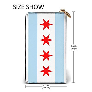 Chicago Flag Ladies Long Wallet Genuine Cowhide Zip Closure Card Slot Wallet