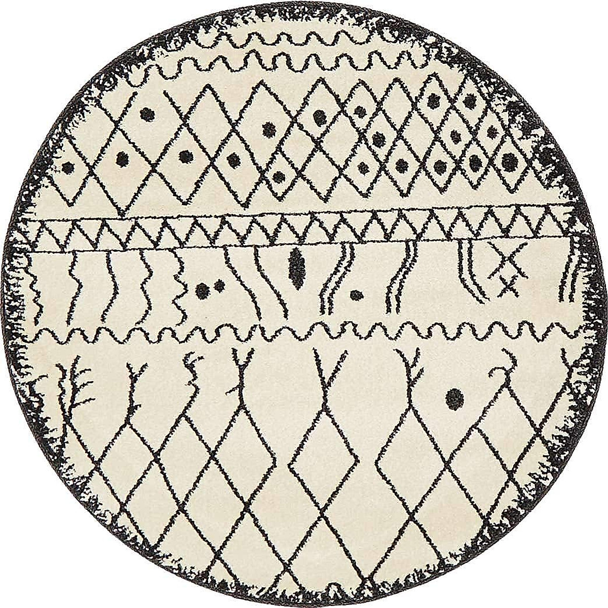 Unique Loom Fez Collection Tribal, Moroccan, Bohemian Area Rug, 3' 3" x 3' 3", Beige/Black