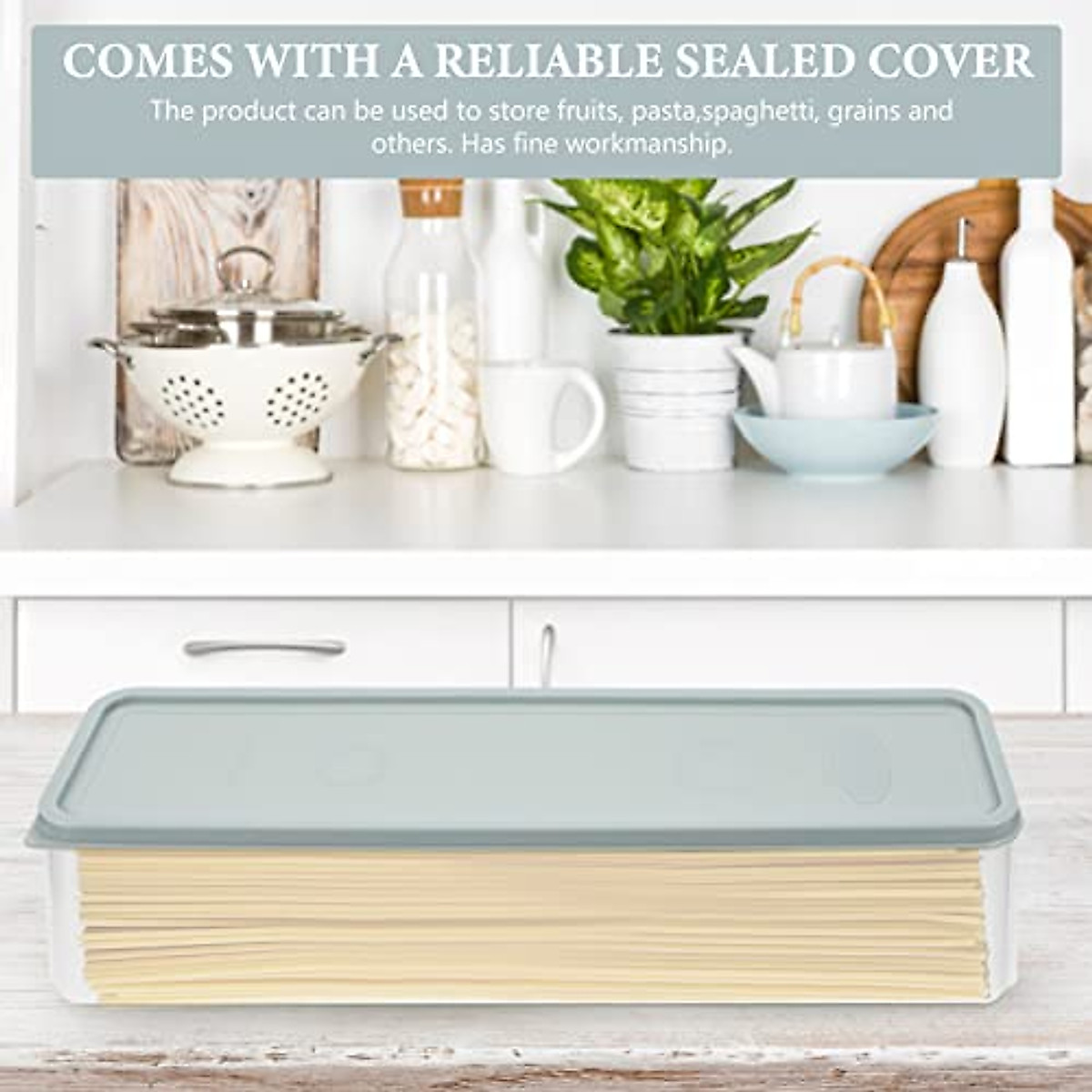 CALLARON Spaghetti Pasta Storage Containers Airtight Food Storage Containers with Lid Clear Dry Noddle Holder 3pcs for Meat Fruit Vegetables Blue Refrigerator Organizer Bins