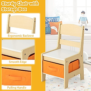 Olakids Kids Table and Chair Set, 3 in 1 Wood Children Desk Set with Removable Blackboard, Storage Drawer, Toddlers Activity Table Furniture for Art Crafts Drawing Reading Playroom (Natural)