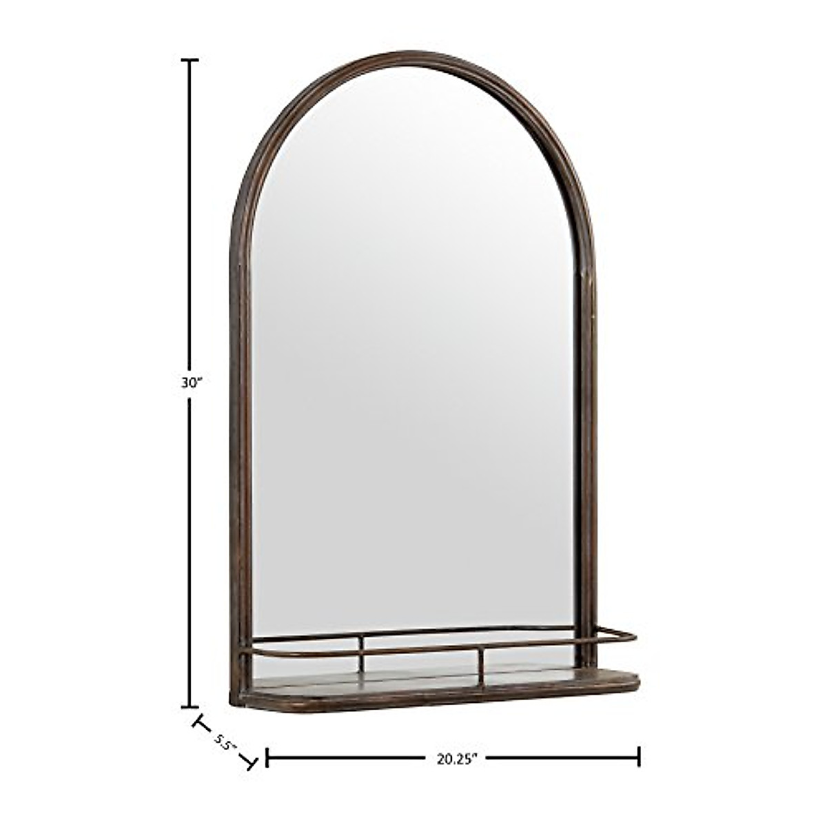 Amazon Brand – Stone & Beam Modern Round Arc Iron Hanging Wall Mirror With Shelf, 30 Inch Height, Dark Bronze