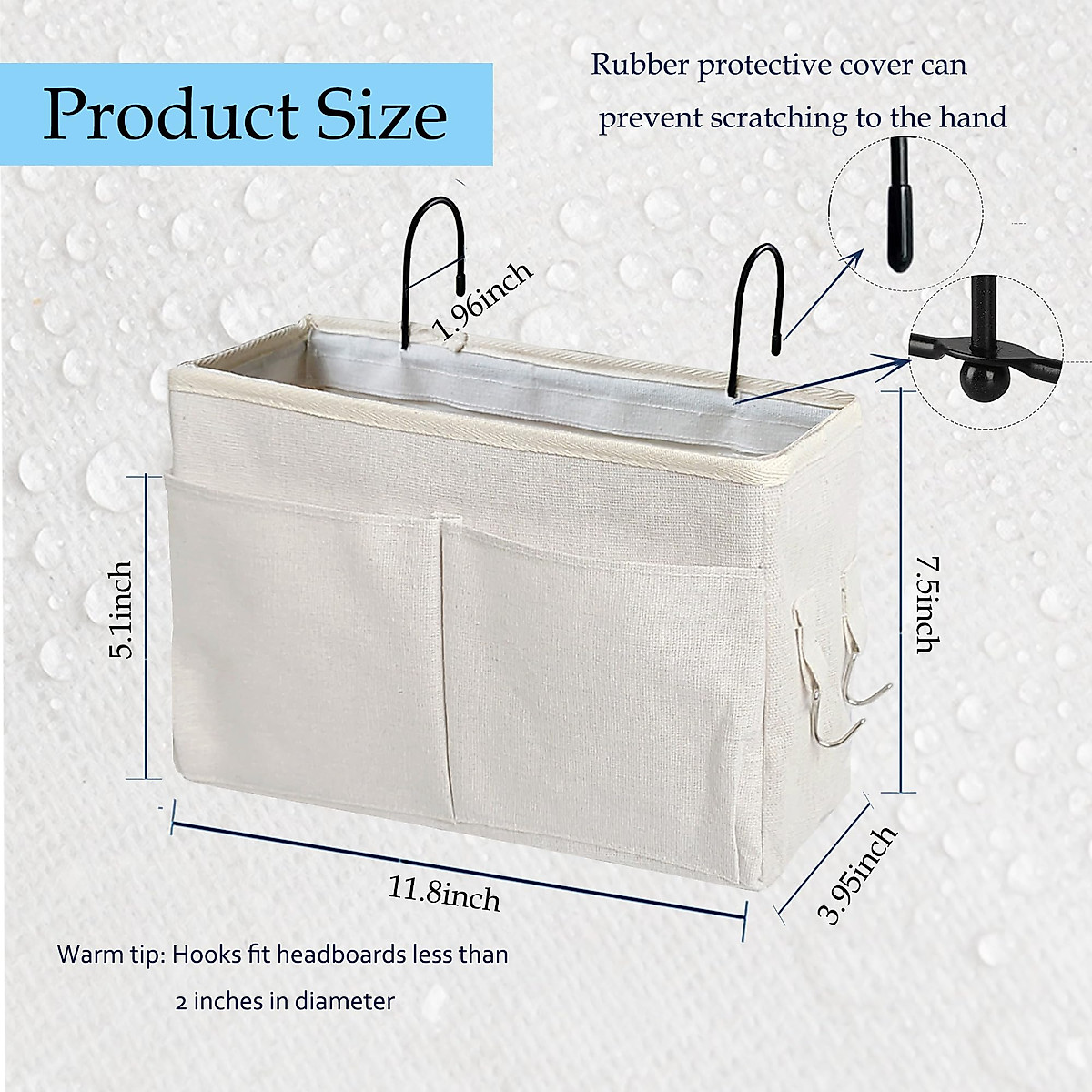 Someteth Bedside Hanging Storage Basket Multi-Function Organizer Caddy for Bunk and Hospital Beds Dorm Rooms Bed Rails, Can be Placed Glasses Books Mobile Phones Keys(White 2pcs)