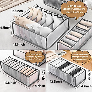 6Pcs Underwear Bra Draw Organizer Storage Box Foldable Drawer Closet Organizer Boxes Wardrobe Closet Storage Organizers for Underwear Bra Socks Underpants Panties and Ties(Grey, 6/7/11)