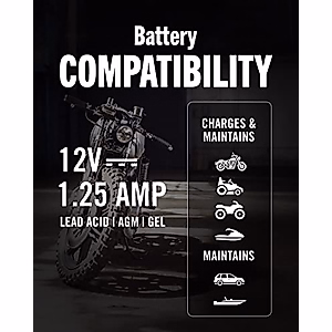 Battery Tender Plus 12V Battery Charger and Maintainer: 1.25 AMP Powersport Battery Charger and Maintainer for Motorcycles, ATVs, UTVs - Smart 12 Volt Automatic Float Charger - 021-0128