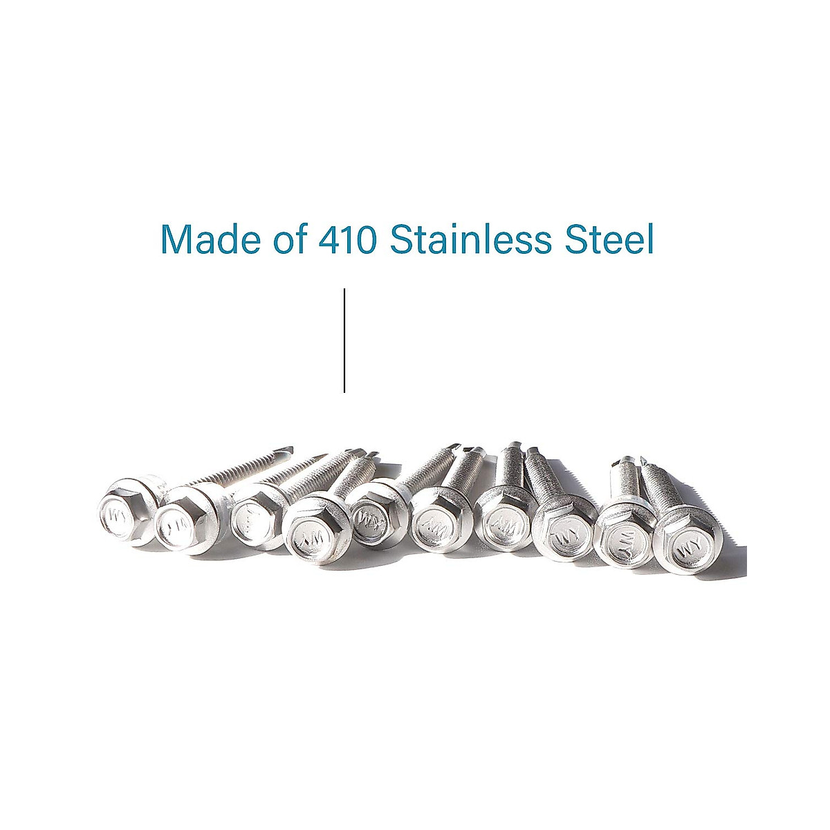 IMScrews 50pcs #12 x 2" Stainless Hex Washer Head Self Drilling Screws, 410 Stainless Steel Full Thread Sheet Metal Tek Screws