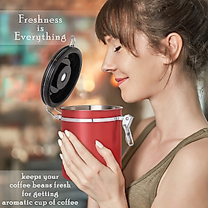 Mixpresso 16 Oz Coffee Canister Red, Stainless Steel Airtight Coffee Container, Ground Coffee Bean Storage with Date Tracker, Vacuum Sealed Espresso Airtight Container, Coffee Jar, Sugar Container