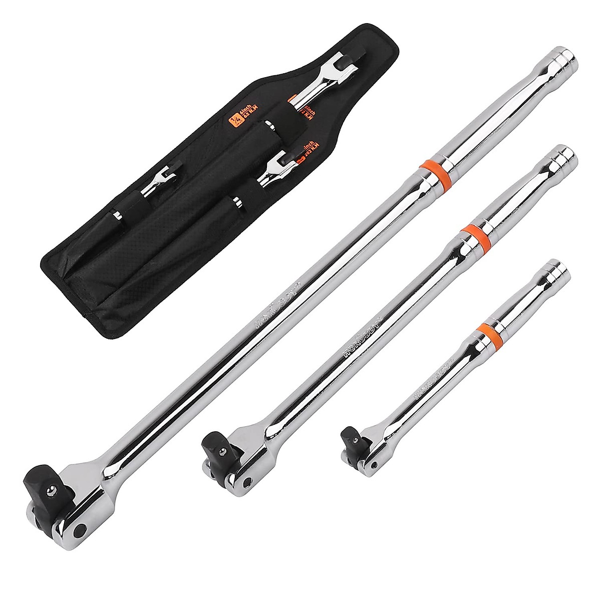 HORUSDY 3-Piece Breaker Bar Set, 1/4'', 3/8'' & 1/2'' Drive, Heavy Duty Breaker Bars, 6'', 10'', 15'' Length, with 180° Rotatable Head, Chrome Vanadium Steel Made.