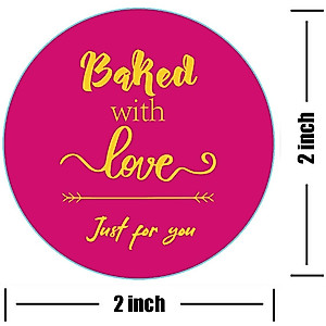 Thank You Baked with Love Stickers Labels, 2 Inch Round Pink Just for You Lables for Cookie Cupcake,Baked Goods Packaging and Wrapping,Homemade Bakery Bread Bags(500pcs/roll)