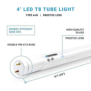 PARMIDA 20-Pack 4FT LED T8 Hybrid Type A+B Light Tube, 18W, Plug & Play or Ballast Bypass, Single-Ended OR Double-Ended Connection, 2200lm, Frosted Cover, T8 T10 T12, UL - 3000K