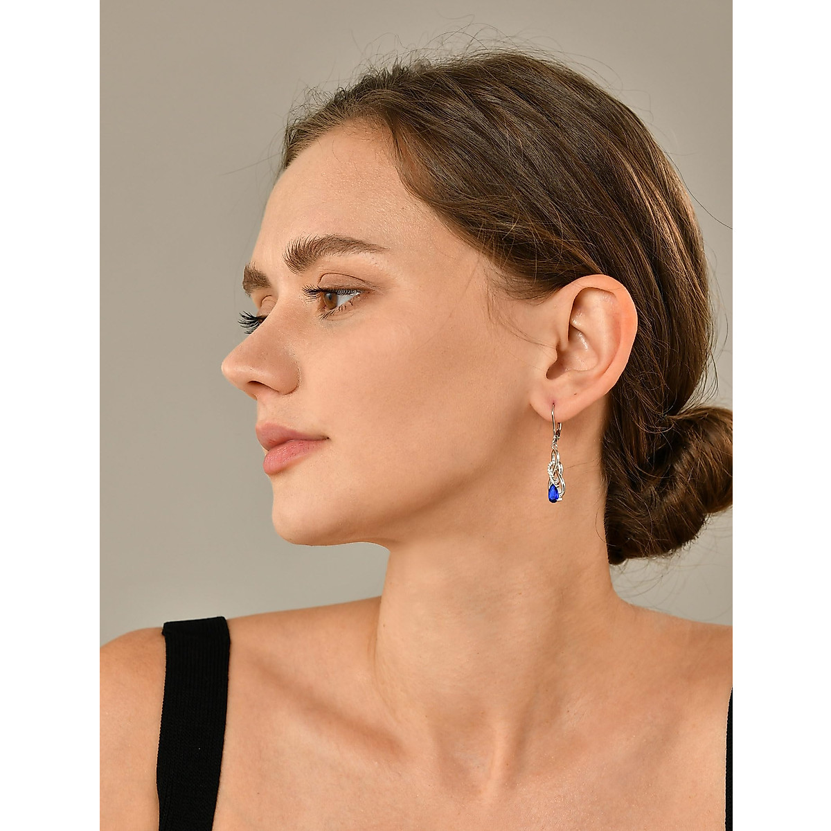 YL Celtic Knot Earrings 925 Sterling Silver Infinity Dangle Drop Earring Created Sapphire Twist Leverback Jewelry for Women