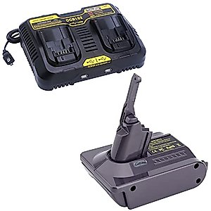 Biswaye V8 Battery Adapter Compatible with Dewalt 20V Battery to Replacement for Dyson V8 Battery 215681, Dual Charger DCB102 Compatible with DEWALT 12V-20V MAX Lithium Battery DCB206 DCB120 DCB609