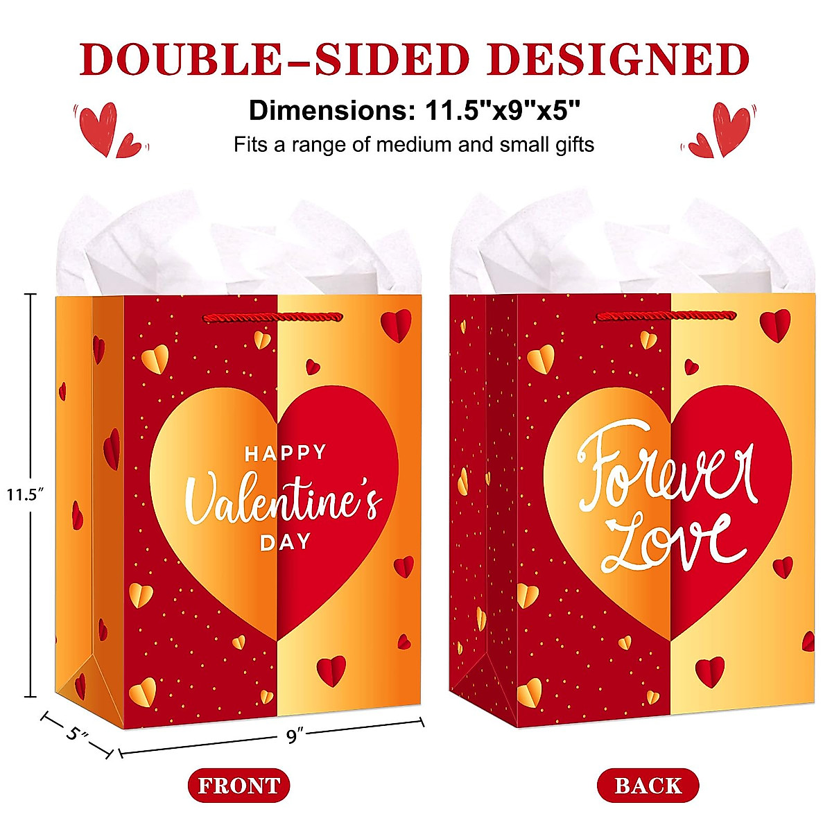 WhatSign Valentines Day Gift Bags Love You 13" Large Gift Bags with Tissue Paper and Card for Her Him Valentine's Paper Gifts Bags with Handles for Valentine's Day Anniversary Wedding Birthday Party