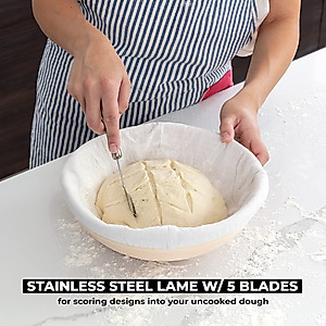 10 Inch Bread Proofing Basket Set with Stainless Steel Accessories, EQUALS BREAD Banneton Bread Proofing Basket, Whisk, Lame, Scraper, Cutter, Sifter, Liner, Bag and Stencil, Bread Baking Kit