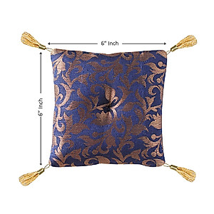 Singing Bowl Cushion For Tibetan Handmade Brocade Art Silk Square Cushions Home Decor Jewelry display (6" x 6" Inch, Navy Blue)