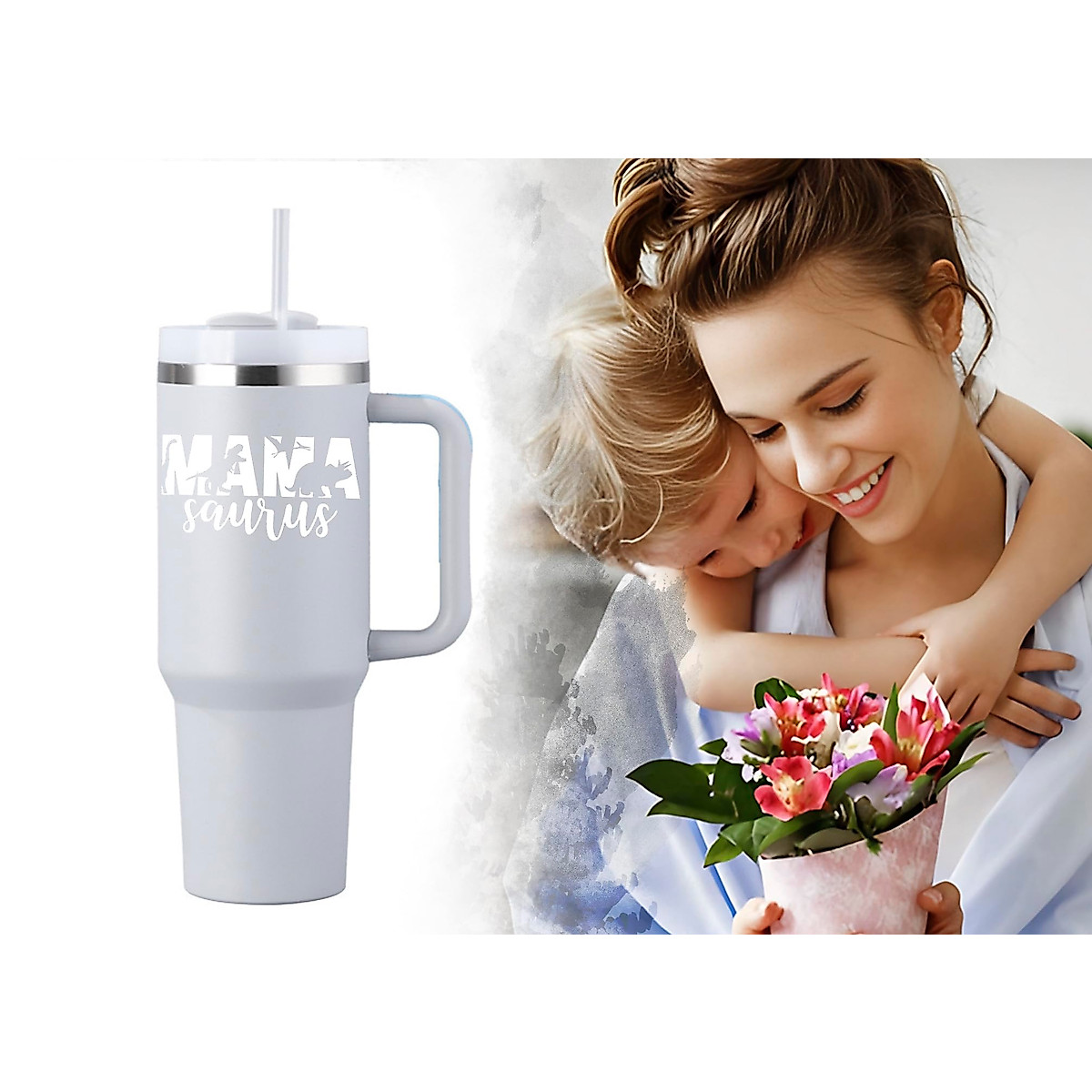 CHONG SHENG 40OZ Coffee Mug for Mama-to-be, Gifts for Mama Birthday Christmas, Mother’s Day Gifts for Mom from Daughter Son Kids, Mamasaurus Tumbler