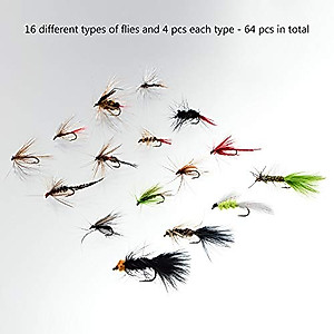 BASSDASH Fly Fishing Flies Kit Fly Assortment Trout Bass Fishing with Fly Box, 36/64/72/76/80/96pcs with Dry/Wet Flies, Nymphs, Streamers, Popper